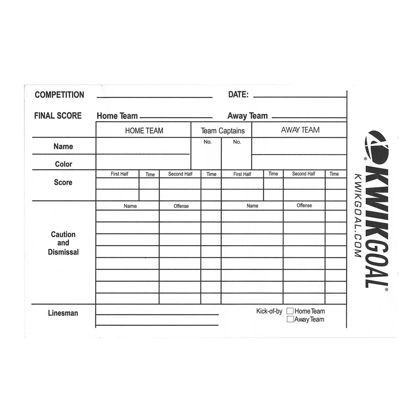 Kwik Goal Referee Score Sheet – ProSoccer