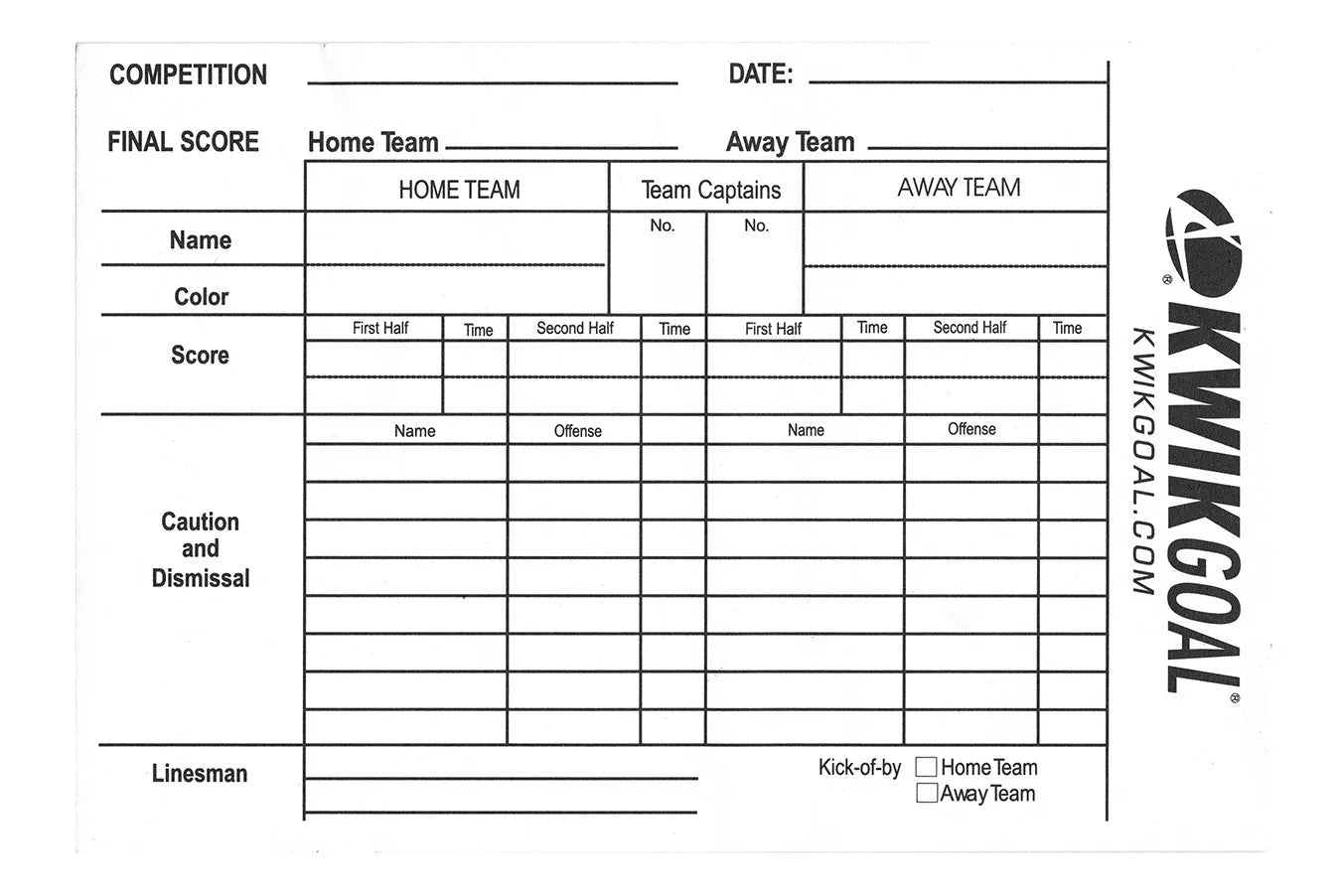 Kwik Goal Referee Score Sheet – ProSoccer